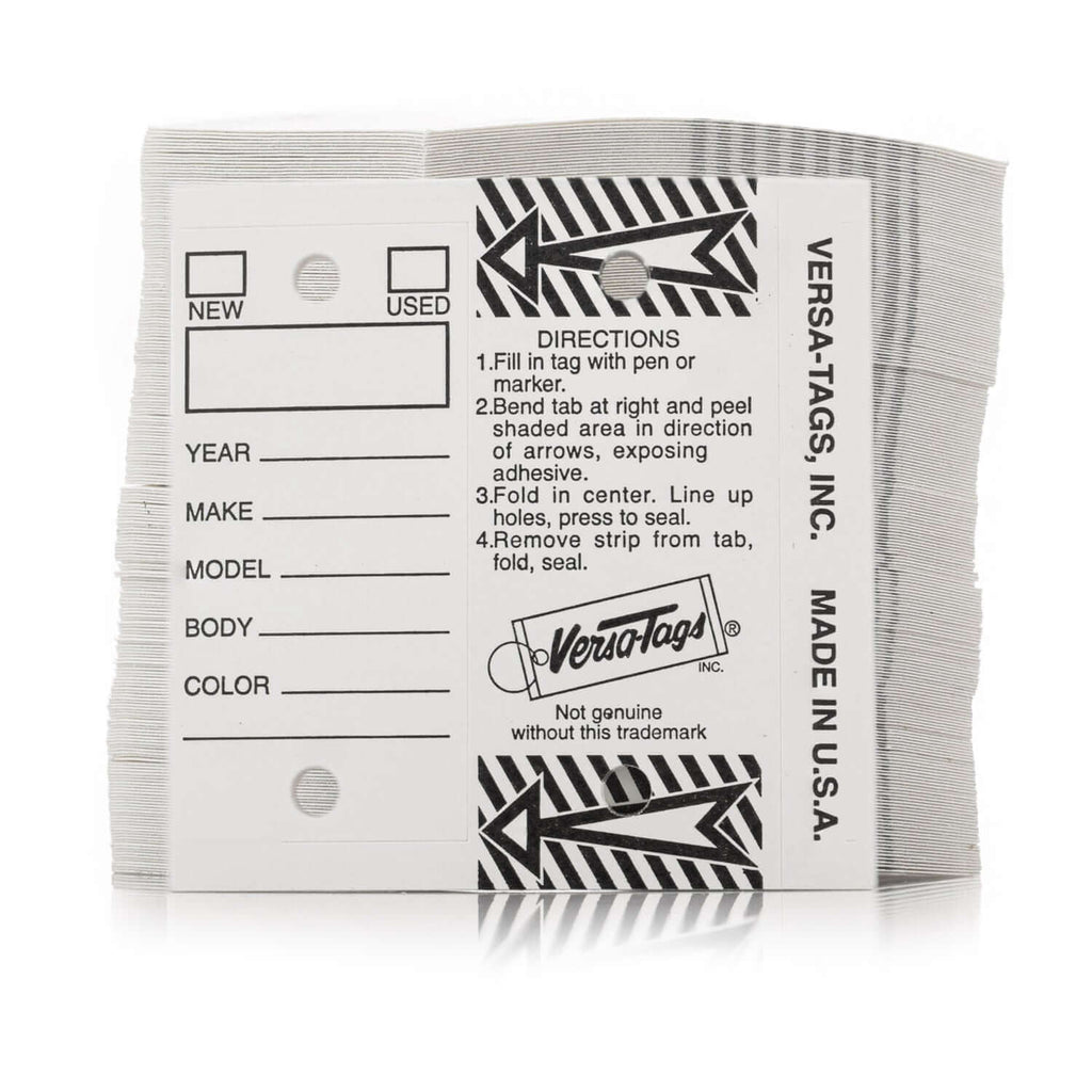 White Versa Tags for Car Dealerships - 250 Count